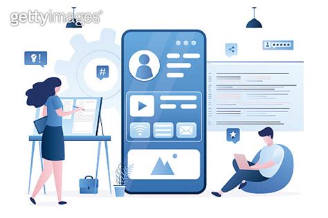 Ui Designer Creates Structure Of Information Blocks Of Mobile App Male