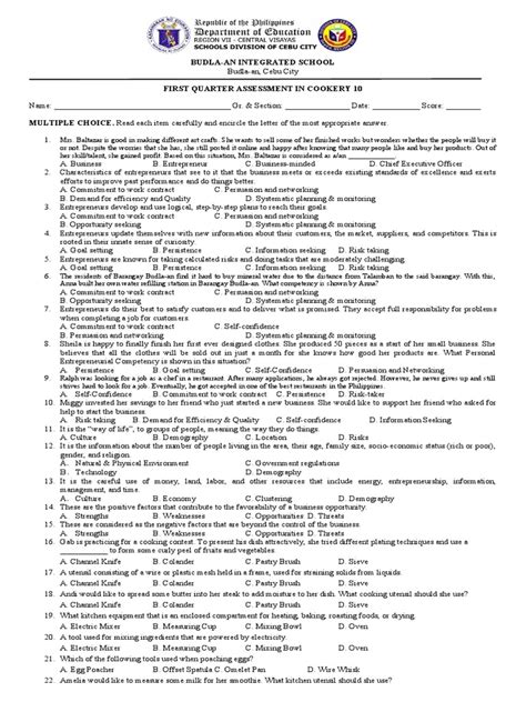 Budla An Integrated School Cookery Assessment Pdf Kitchen Utensil