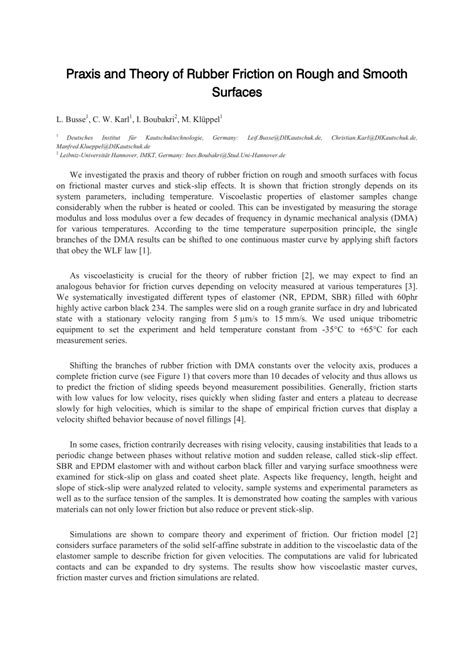 Pdf Praxis And Theory Of Rubber Friction On Rough And Smooth Surfaces