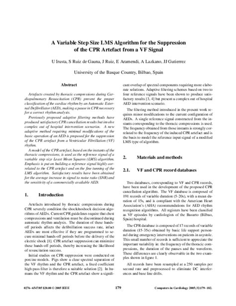 Pdf A Variable Step Size Lms Algorithm For The Suppression Of The Cpr
