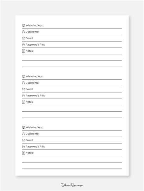Password Tracker Printable Password Log Password Organizer Password