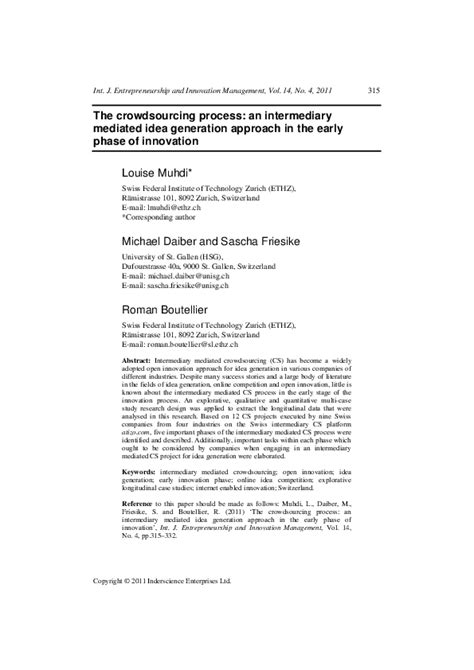 Pdf The Crowdsourcing Process An Intermediary Mediated Idea Generation Approach In The Early