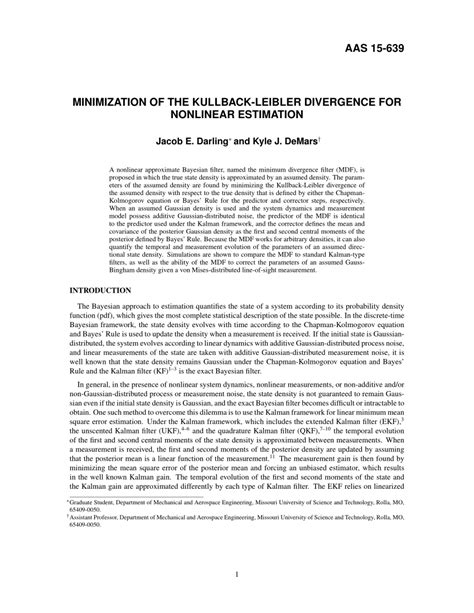 Pdf Minimization Of The Kullback Leibler Divergence For Nonlinear Estimation