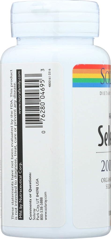 Solaray Selenium 200mcg High Potency 100 Count Buy Now In