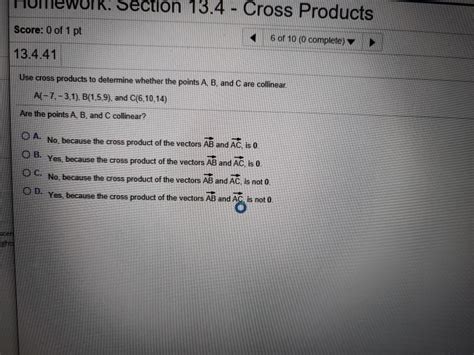 Solved On Cross Products Score Of Pt Of Chegg