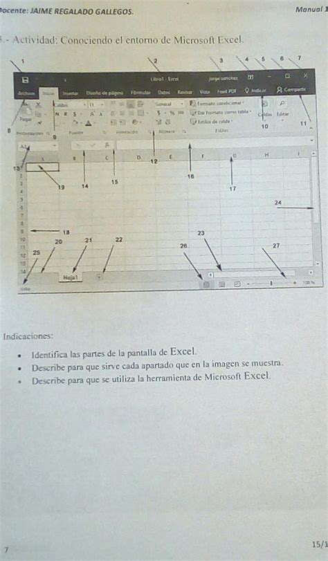 El Entorno De Microsoft Excelindicaciones1 Identifica Las Partes De