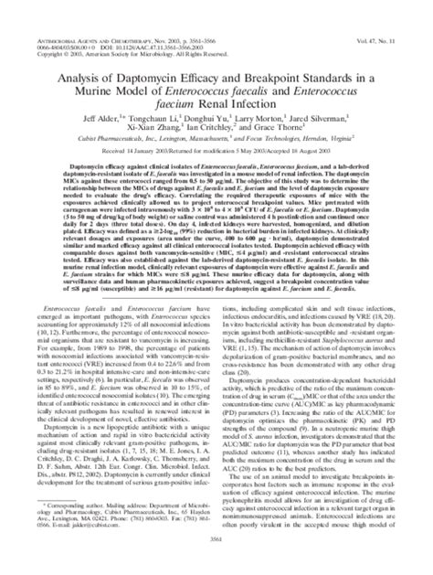 Pdf Analysis Of Daptomycin Efficacy And Breakpoint Standards In A