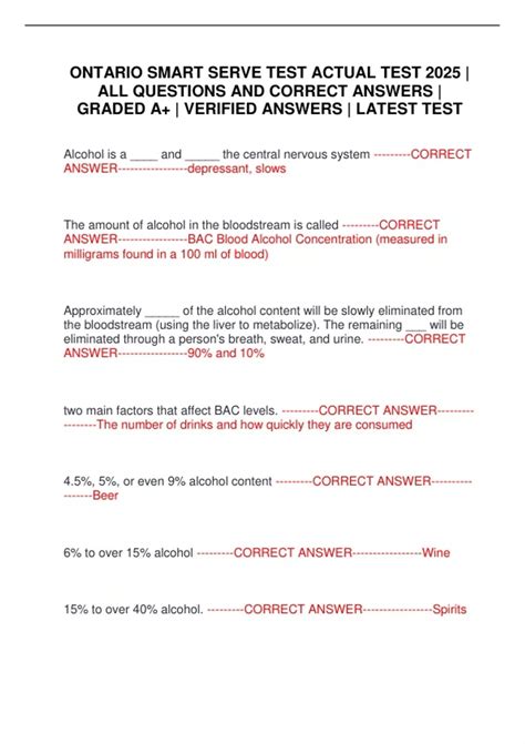Ontario Smart Serve Test Actual Test 2025 All Questions And Correct