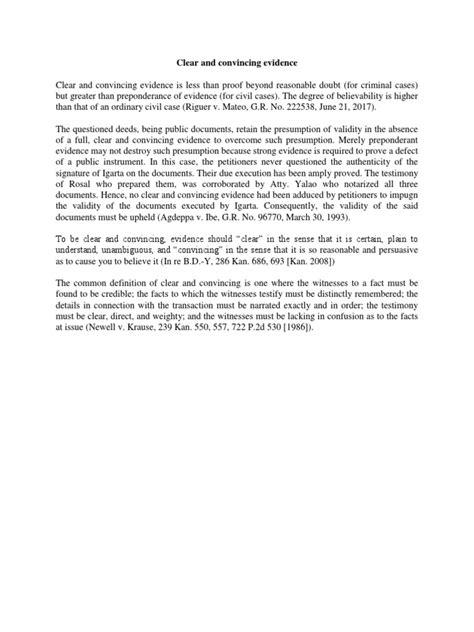 Jurisprudence On Clear And Convincing Evidence Pdf Burden Of Proof