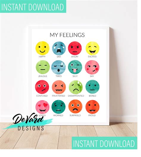 Classroom Emotions Chart Instant Download Wall Art Homeschool Watercolor Feelings Poster Etsy