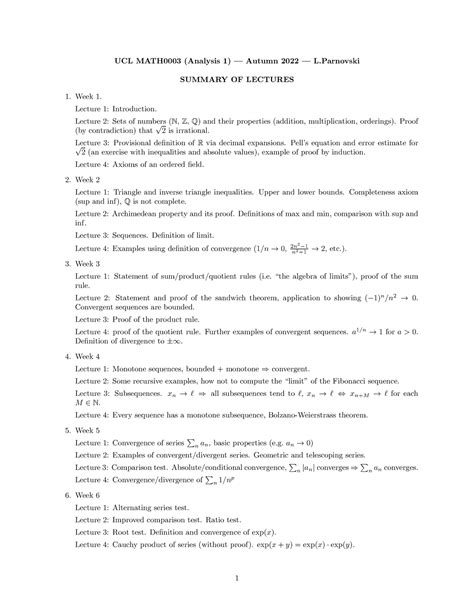 lecture summary 22 23 ucl notes of mathematics ucl math0003