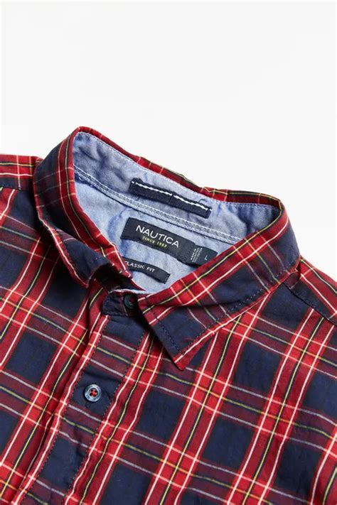 Vintage Nautica ‘90s Navy Plaid Button Down Shirt Urban Outfitters