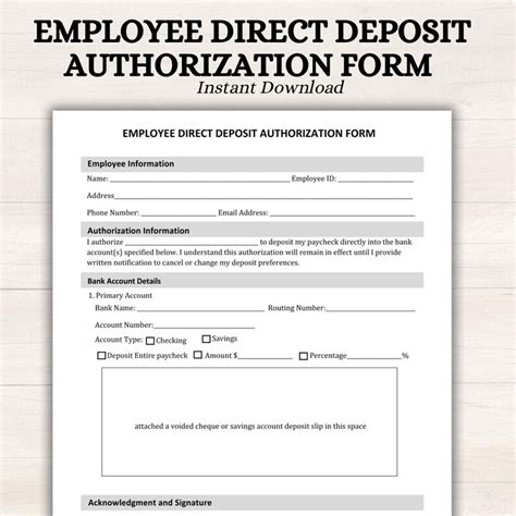 Employee Direct Deposit Form Template Printable Payroll Authorization