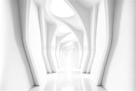 Empty Long Passageway Hallway In Modern Building A Modern Empty White