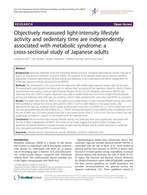 Pdf Objectively Measured Light Intensity Lifestyle Activity And Sedentary Time Are
