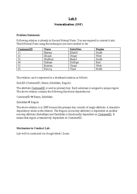 Lab 9 Normalization Techniques To Achieve 3nf In Relations Studocu