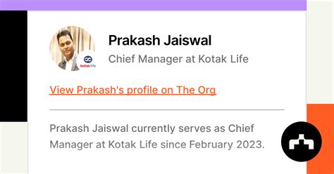 Prakash Jaiswal Chief Manager At Kotak Life The Org