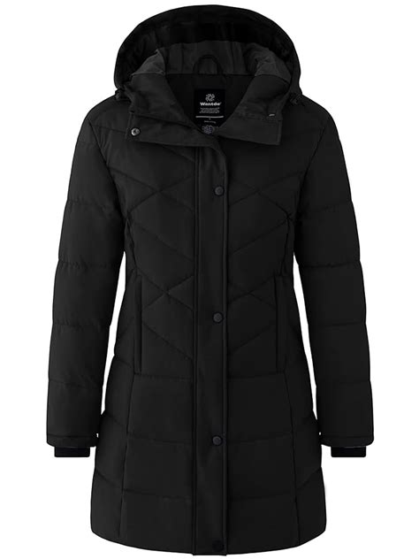 Wantdo Womens Waterproof Puffer Jackets Bubble Coats Long Parka Black