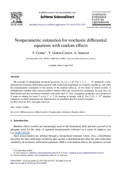 Pdf Nonparametric Estimation For Stochastic Differential Equations With Random Effects