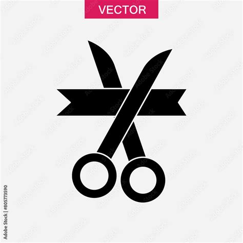Grand Opening Symbol Vector Flat Ribbon And Scissors Illustration For