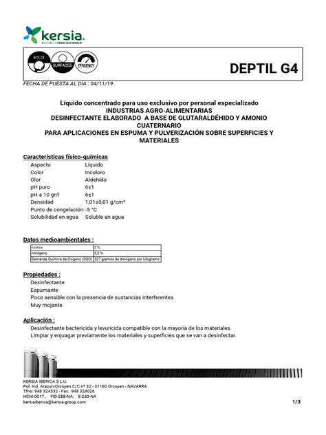 Ficha Tecnica Deptil G4 Pdf Agua Solubilidad