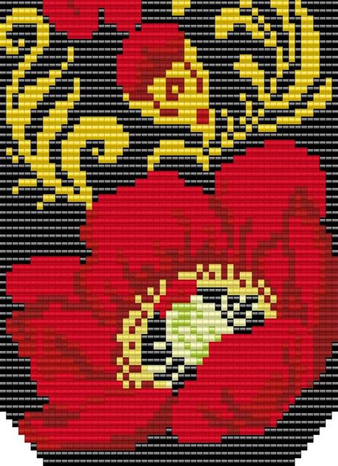 Red And Yellow Flowers Cross Stitch Pattern Beaded Poppy Pattern