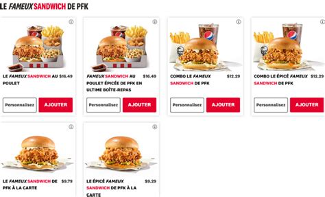 Pfk Menu Prix Québec