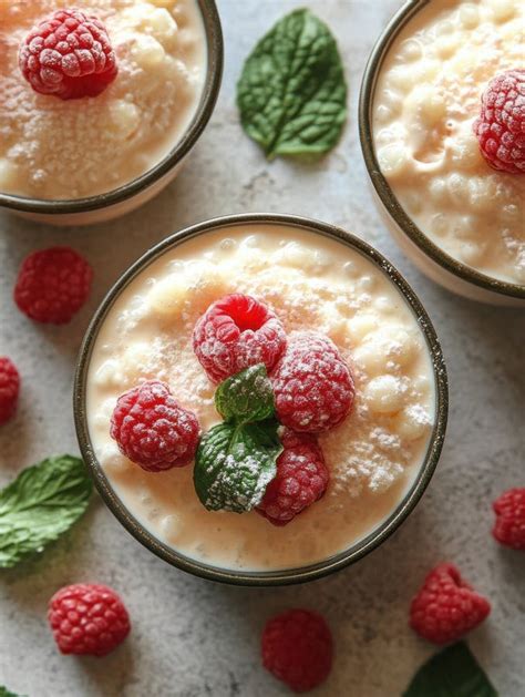 A Bowl Of Tapioca Dessert With Raspberries And Mint Leaves On Top Stock Illustration