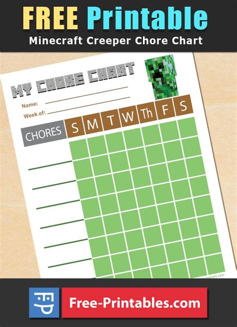 Free Printable Minecraft Creeper Themed Chore Chart Chore Chart Free