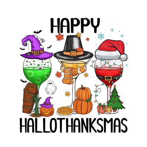 Happy Hallothanksmas Wine Glasses Wine Lover Png Halloween Thankgiving