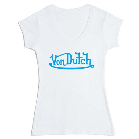 White Blue Womenss Von Dutch Originals V Neck T Shirts Outlet Store