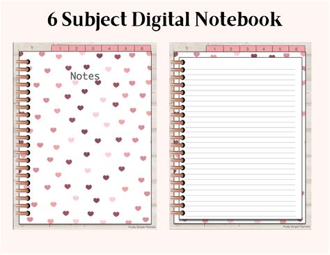 6 Subject Digital Notebook Multicolored Hearts Etsy