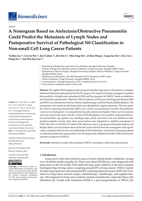 Pdf A Nomogram Based On Atelectasisobstructive Pneumonitis Could