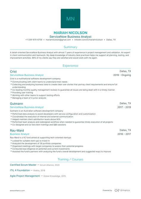5 servicenow business analyst resume examples and guide for 2023