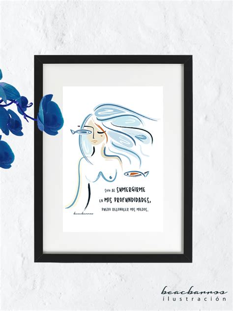 “de Profundis” Ilustración Desnudo Femenino Y Peces Dibujo