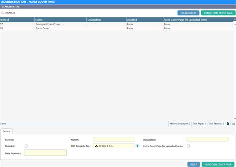 form cover pages dataforce documentation