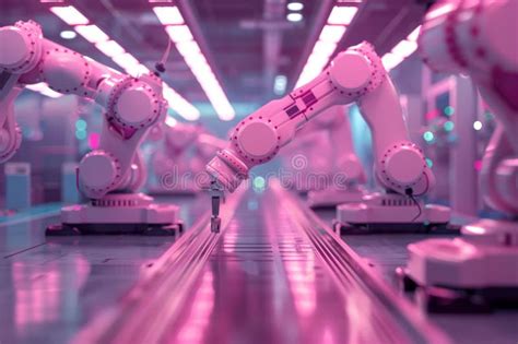 High Resolution Image Of Robotic Arms Working In An Automated Assembly