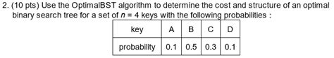 Solved 2 10 Pts Use The Optimalbst Algorithm To Determine