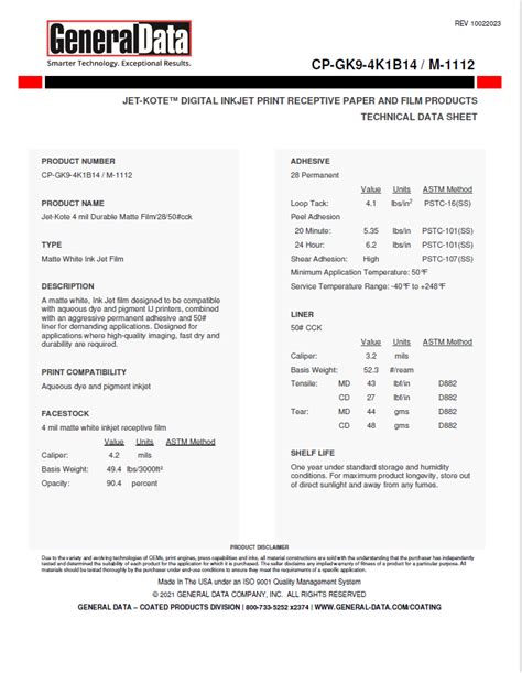 Jet Kote Cp Gk9 4k1b14 Technical Data Sheet General Data
