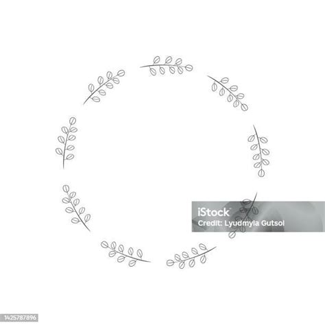 나뭇 가지가있는 간단한 둥근 프레임과 얇은 선으로 손으로 그린 나뭇잎 꽃 프레임 윤곽선 스타일 원의 추상 가지 미니멀 테두리 시골 집 장식 가족 로고 모노그램 디자인 검은