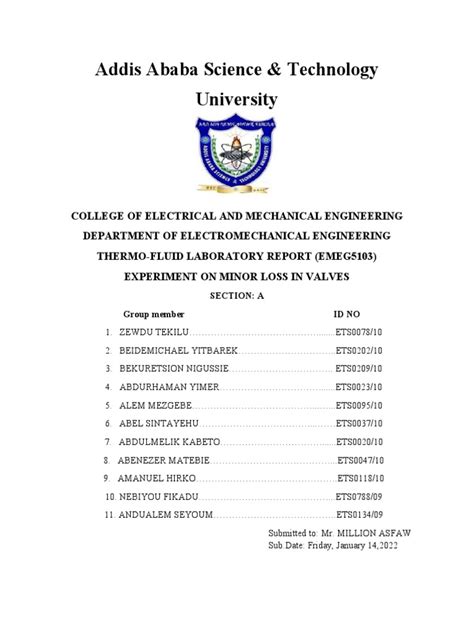 Minor Losses Lab Report Pdf Valve Pressure Measurement