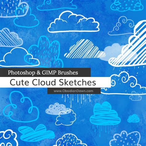 Cute Cloud Sketches Photoshop And Gimp Brushes By Redheadstock On