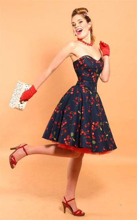Rockabilly Cherry Bomb Dress Vintage Style Pin Up Rockabilly Knee High