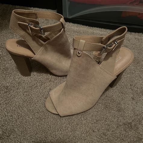 Womens 9 Tan Peep Toe Booties With Buckle Never Worn Depop