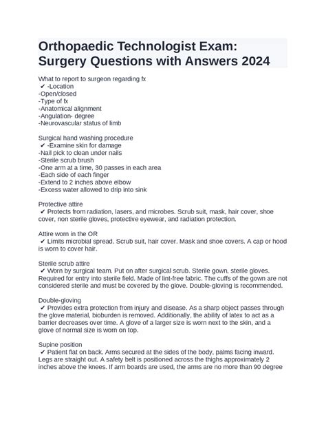 Orthopaedic Technologist Exam Surgery Questions With Answers 2024
