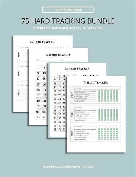 75 Hard Habit Tracker 75 Hard Checklist 75 Hard Challenge Printable