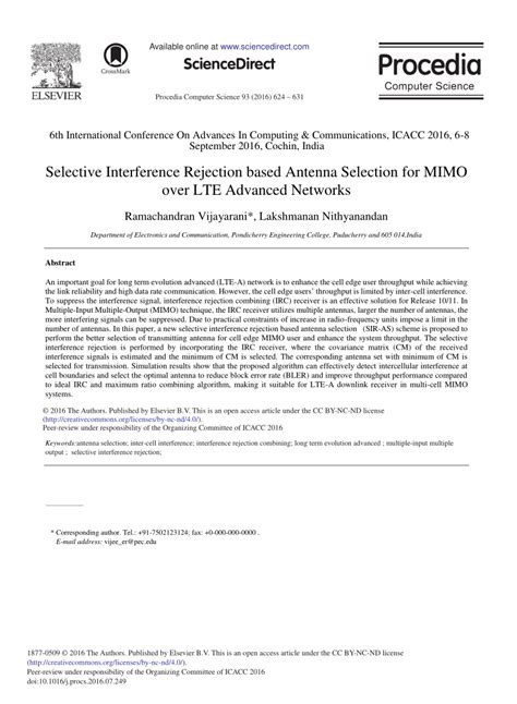 Pdf Selective Interference Rejection Based Antenna Selection For Mimo