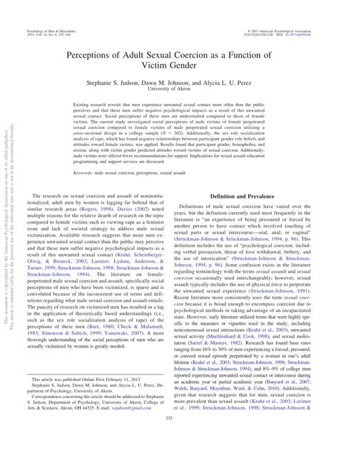Pdf Perceptions Of Adult Sexual Coercion As A Function Of Victim Gender