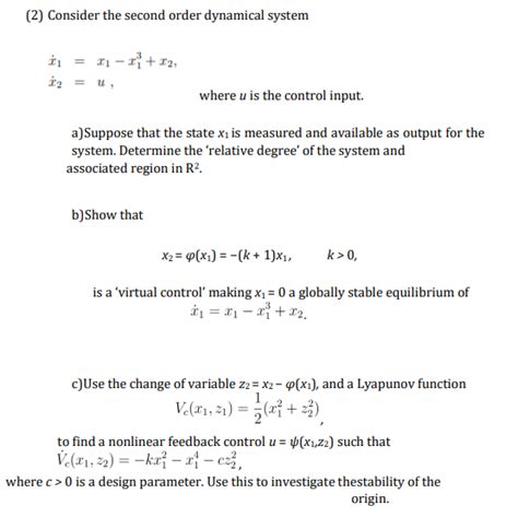 2 Consider The Second Order Dynamical System I I2