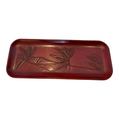 Mid 20th Century Japanese Kamakura Bori Wood Carving Lacquered Tray With Bamboo Tree Chairish